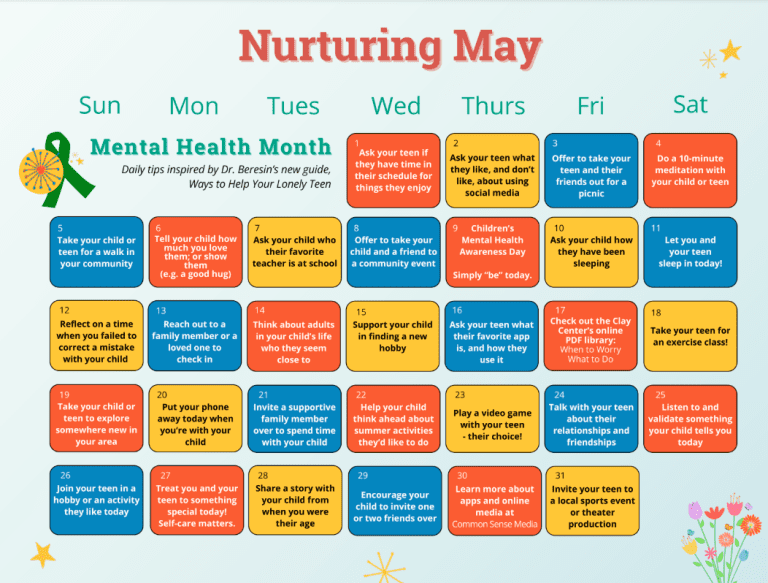 May Calendar - Mental Health Month | Clay Center at MGH